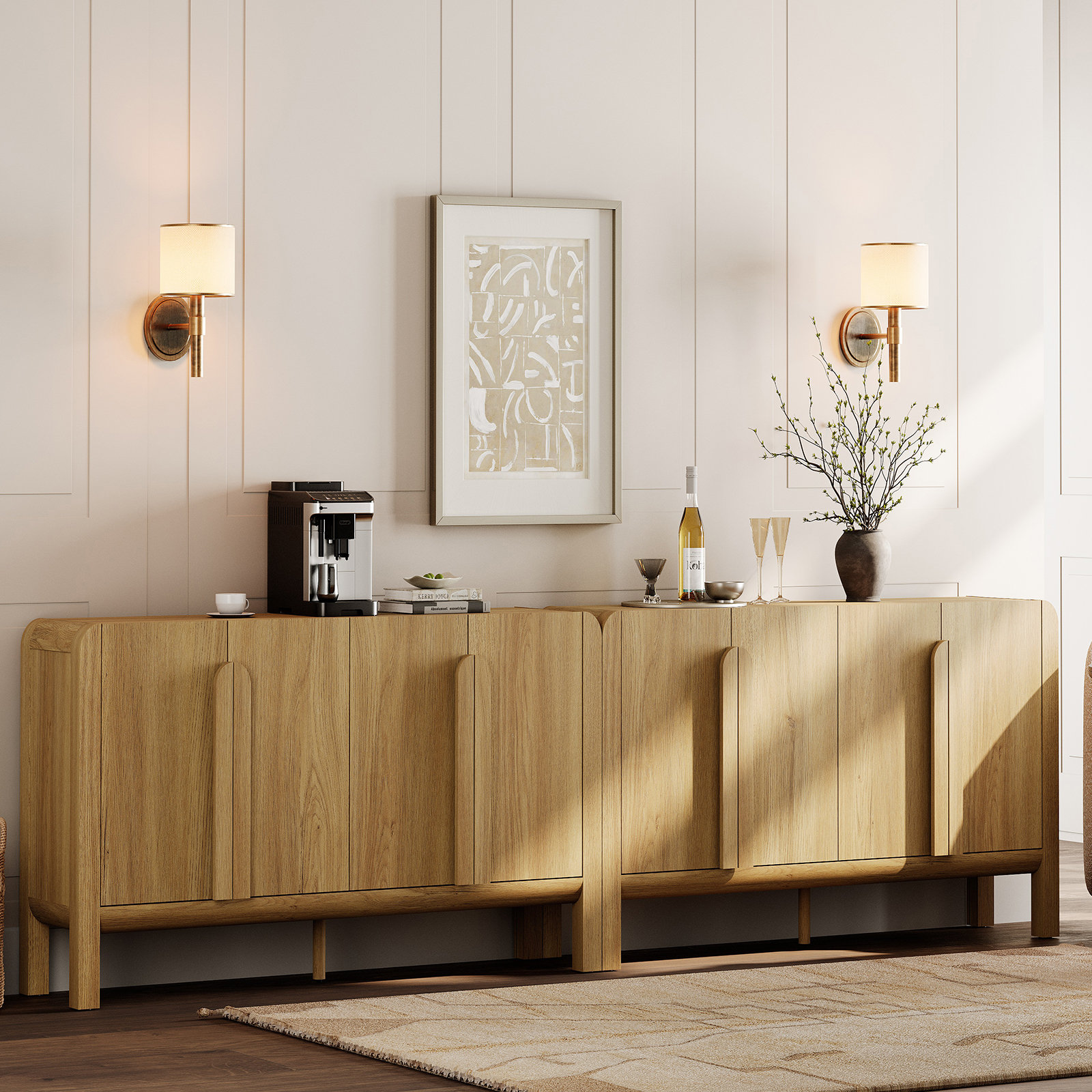 Ebern Designs Adora Set Of 2 Sideboard Buffet With Storage, Modern 126" Wood Credenza With Doors ...